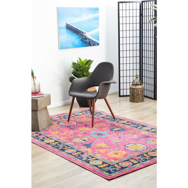 Menhit Pink Multi Coloured Transitional Patterned Rug – Rugs Of Beauty