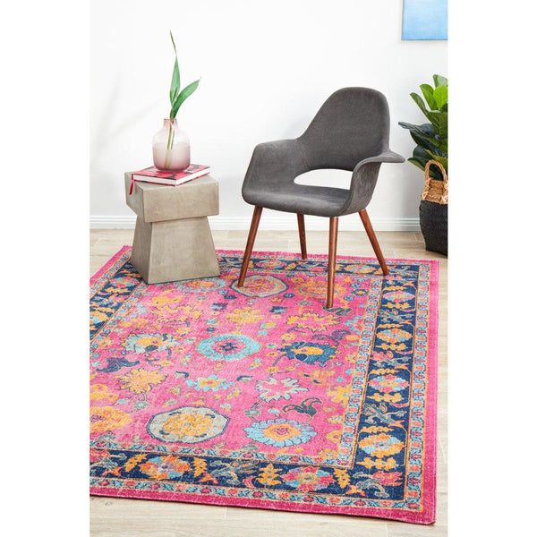 Menhit Pink Multi Coloured Transitional Patterned Rug – Rugs Of Beauty