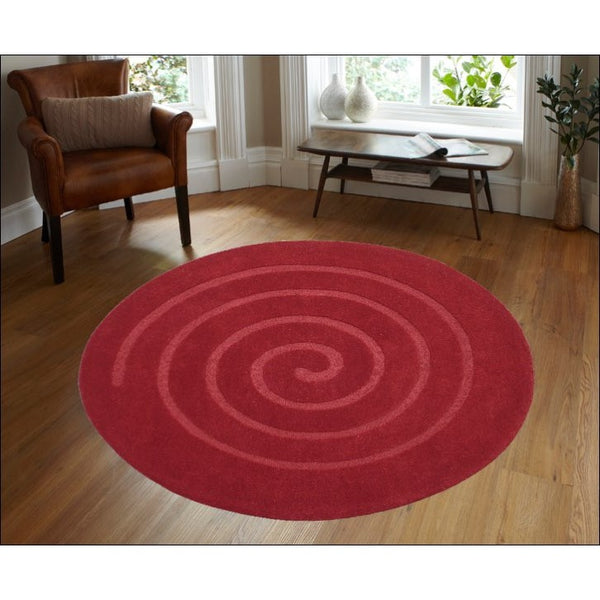 Handmade Modern Round Red Wool Rug - Swirl – Rugs Of Beauty