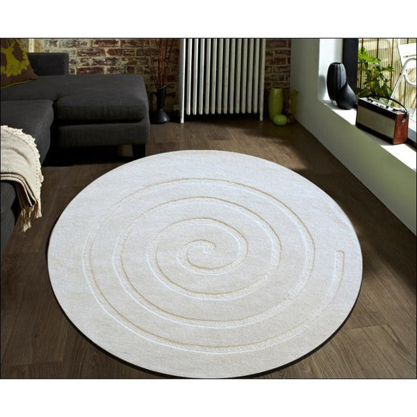 Handmade Round White Wool Rug - Swirl – Rugs Of Beauty