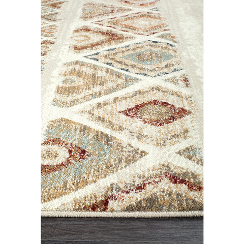 Caliente 320 Rust Bone Multi Colour Diamond Patterned Traditional Rug ...